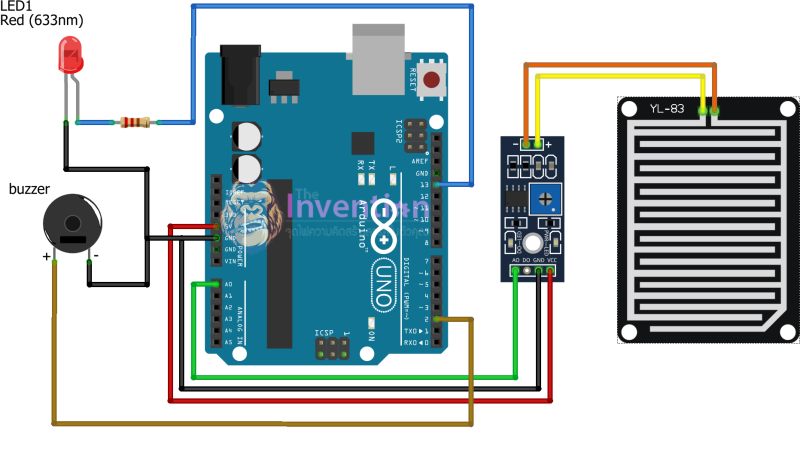 สอนใช้งานเซ็นเซอร์วัดระดับน้ำฝน Rainwater Detection Sensor Module กับ Arduino Uno The